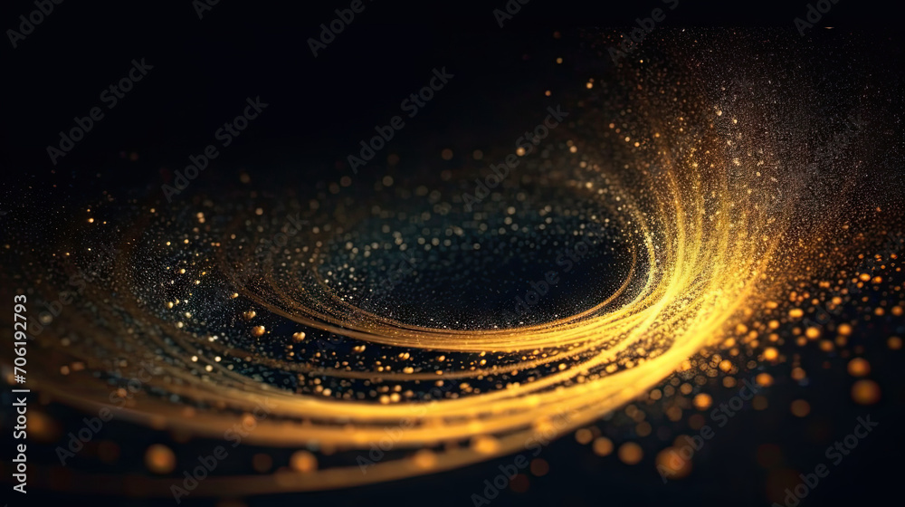 Digital Gold Particles Wave and light abstract background with shining ...