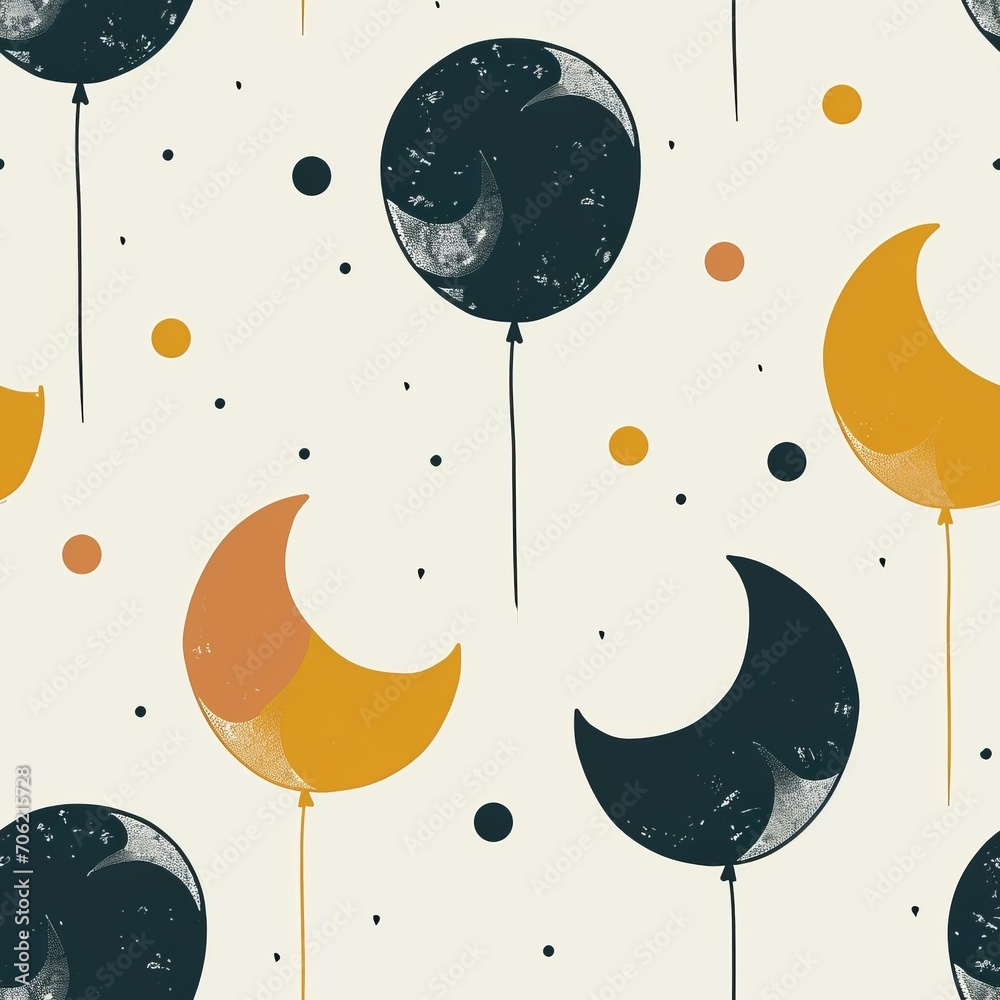 Seamless Patterns for prints | Gentle Moon Balloon 2D Illustration: A ...