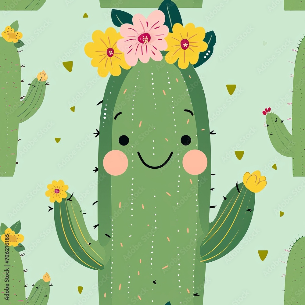 Seamless Patterns for prints | Cuddly Cactus Friend 2D Illustration ...