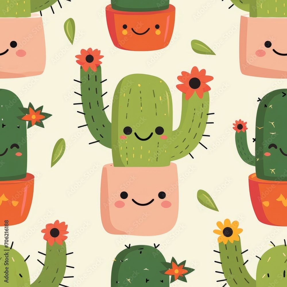 Seamless Patterns for prints | Cuddly Cactus Friend 2D Illustration ...