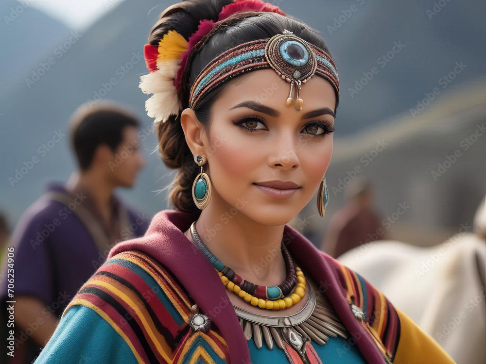 Sensual Peruvian Bride - Close-up Art Deco-inspired illustration of a ...