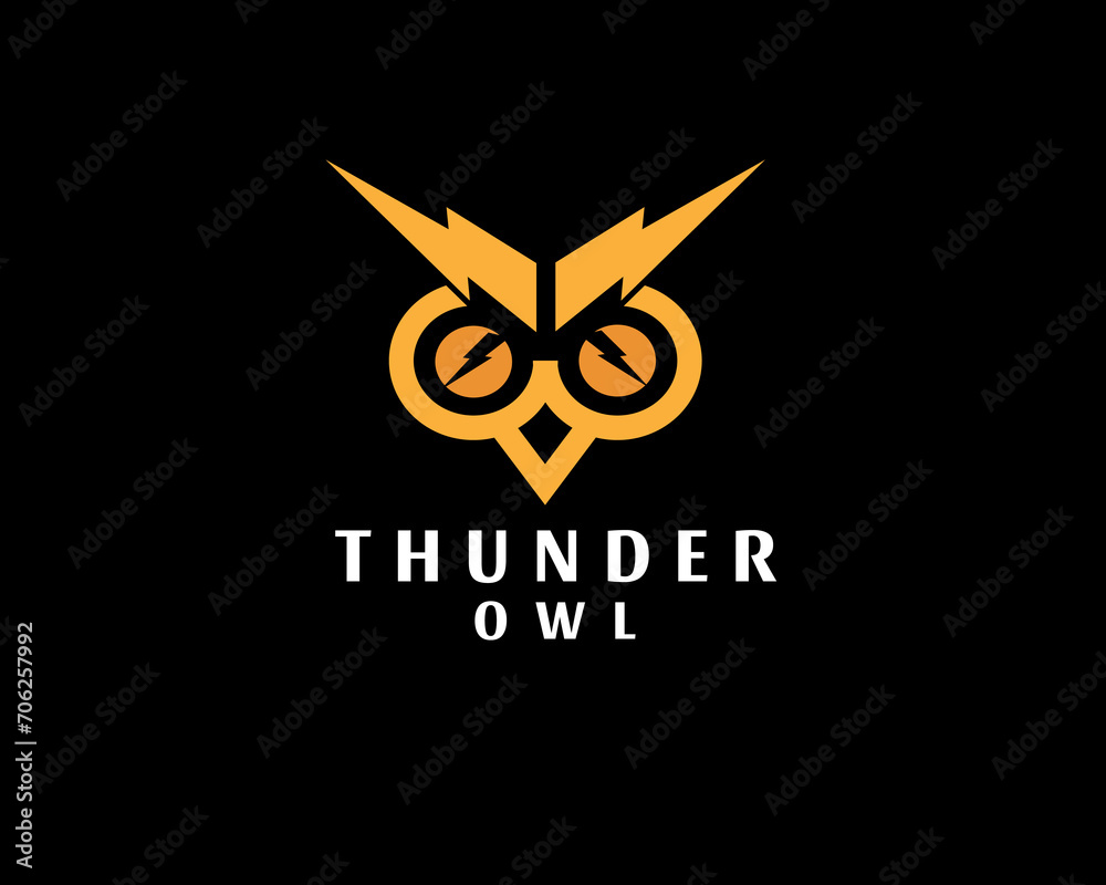 thunder power owl logo icon symbol design template illustration ...