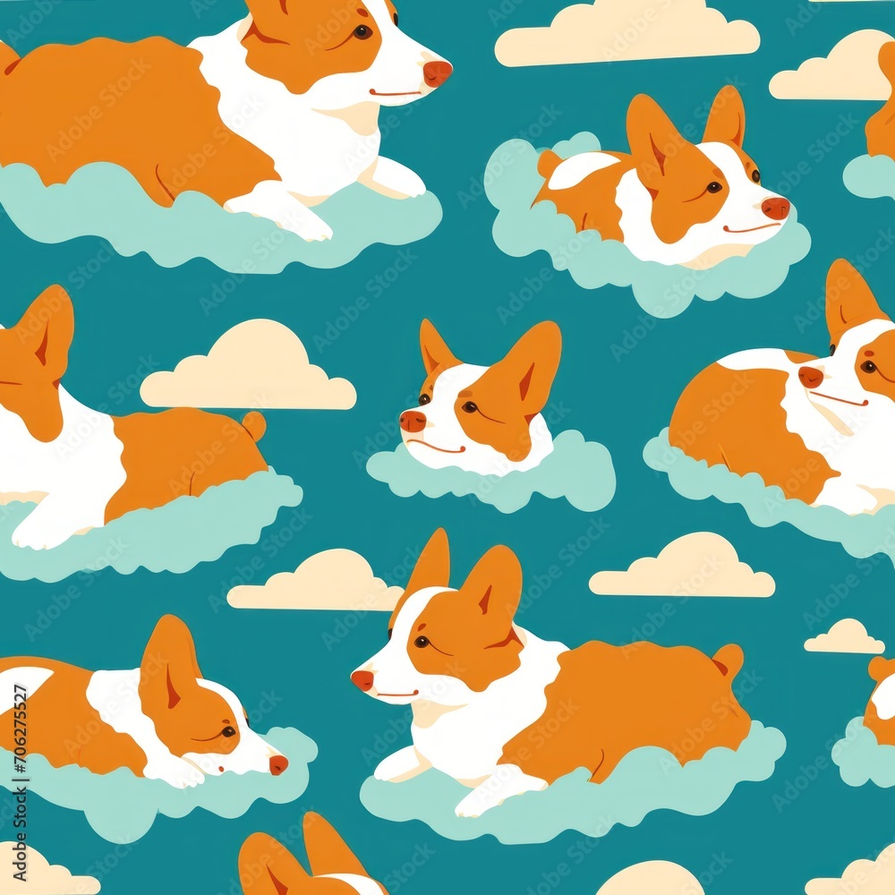 seamless patterns | Floating Corgi Islands 2D Illustration: Floating ...