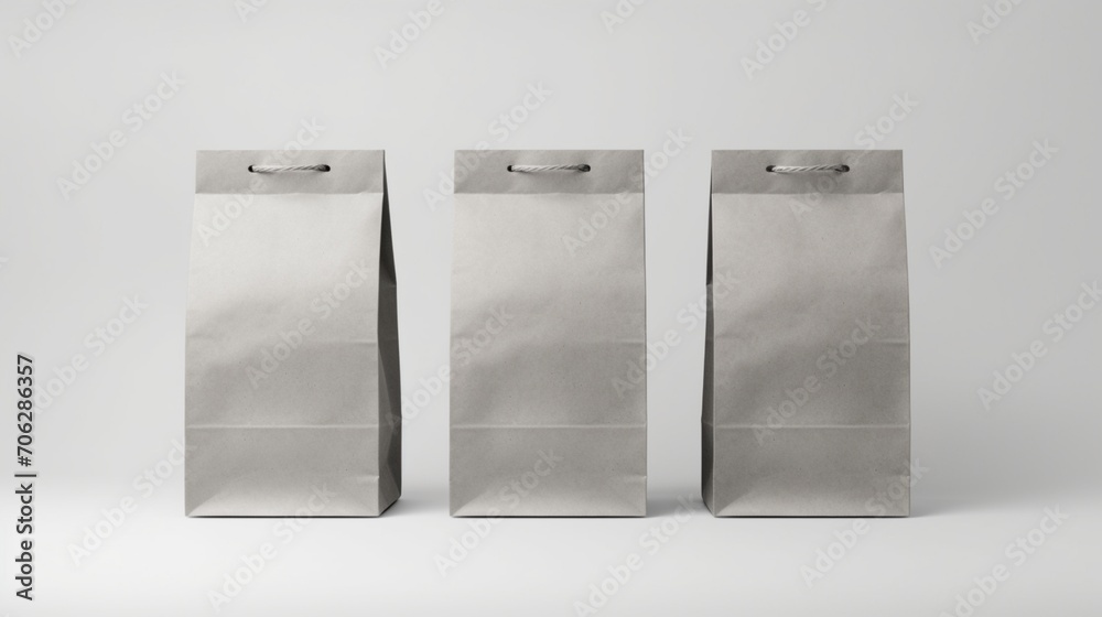 an isolated grey paper bag mockup on a pristine white surface ...