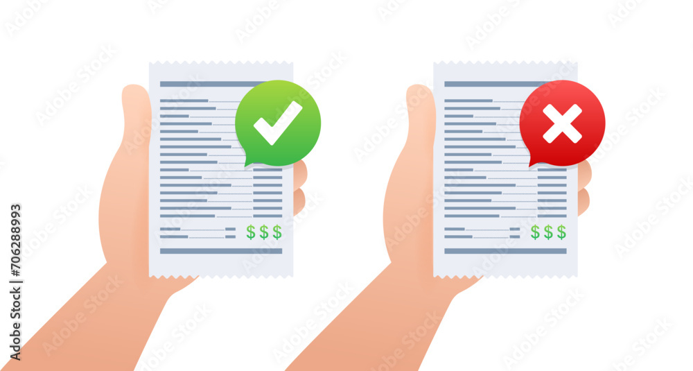 Vector Illustration of Approved and Declined Receipts with Checkmark ... Vector Illustration of Approved and Declined Receipts with Checkmark ...