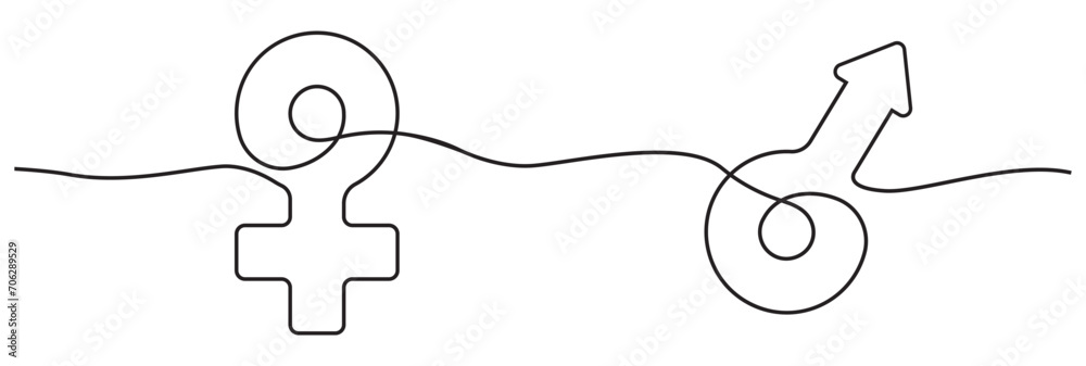 man and woman symbol one continuous line art. gender equality outline ...