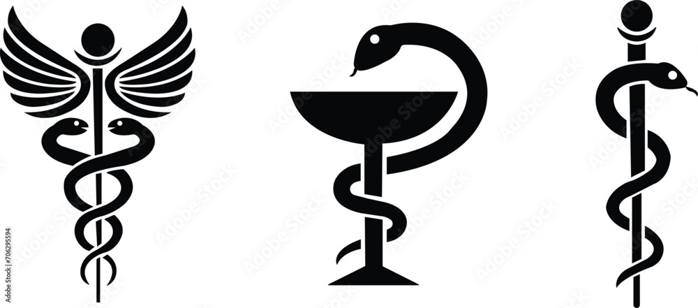Set of Caduceus snake icons in Fill Styles. Medical center, pharmacy ...