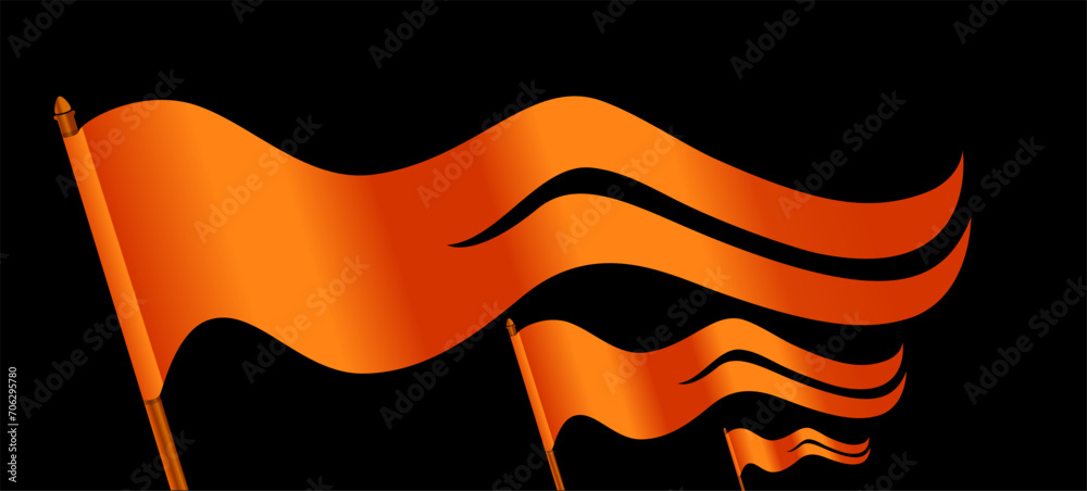 Holy Orange flags of Hindu religion sign on black background. Holy ...