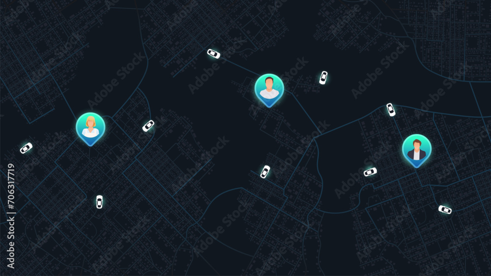 Passenger location sharing for taxi driver. Pick up taxi. Gps map ...