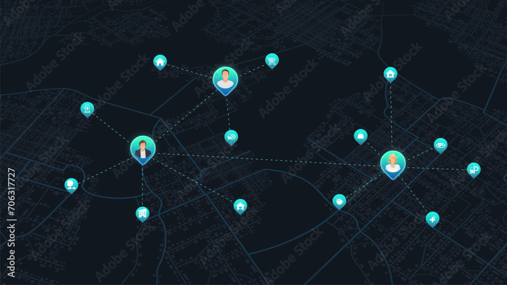 The concept of uniting and searching for people. The location and ...