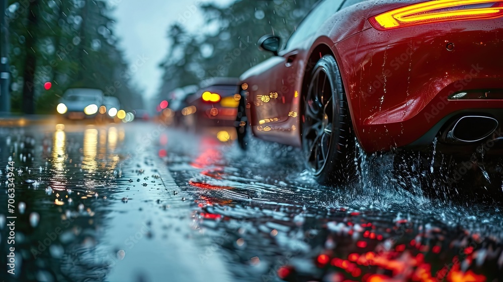 Aquaplaning on a Rainy Road. The Sensation of the Rear Car Wheel ...