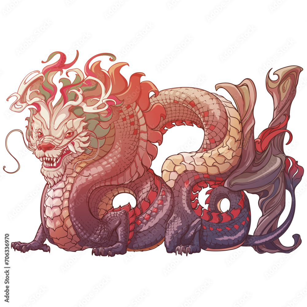 Vetor de Chinese Dragon full body drawing. Zodiac symbol of the New ...