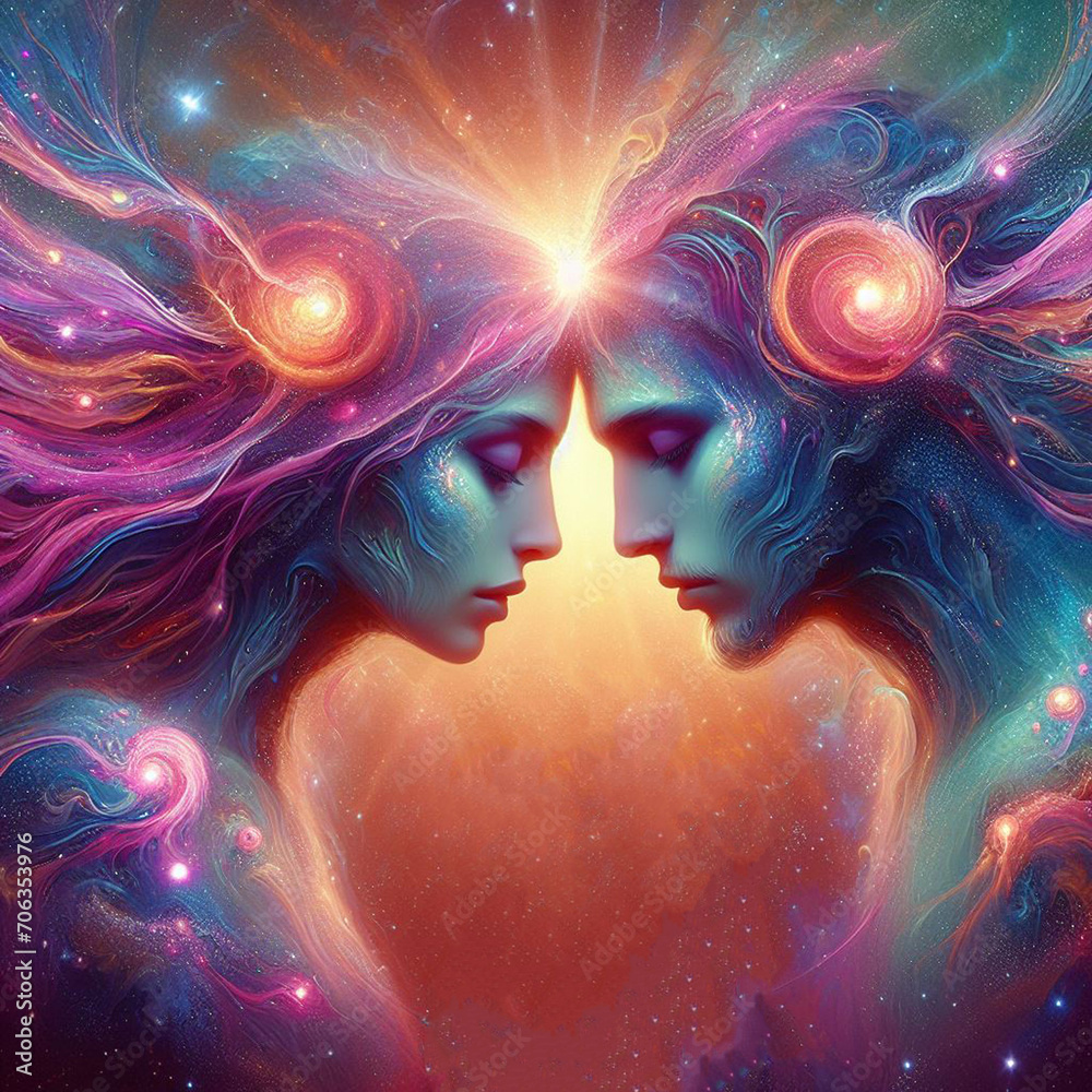 Twin flame couple. Soulmates. The concept of magical, esoteric, tantric ...