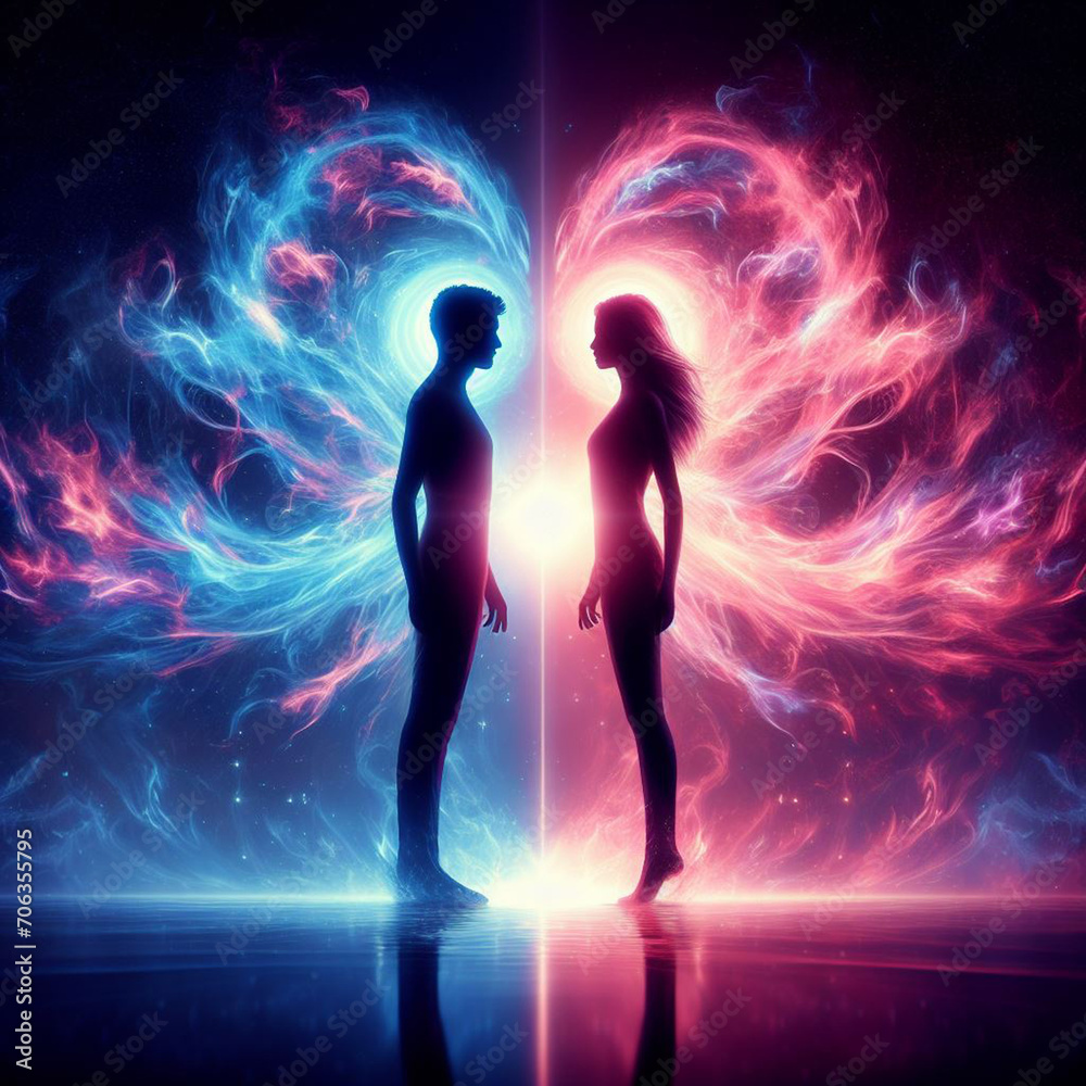 Twin flame couple. Soulmates. The concept of magical, esoteric, tantric ...