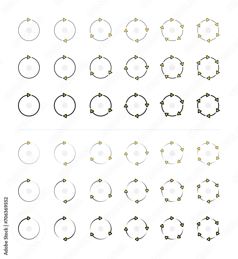 three options rotating arrow signs. rotating arrow symbols with thin ...