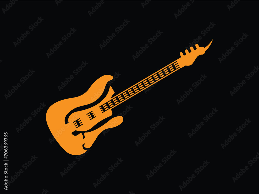 Black and yellow guitar. Acoustic and electric guitar outline musical ...