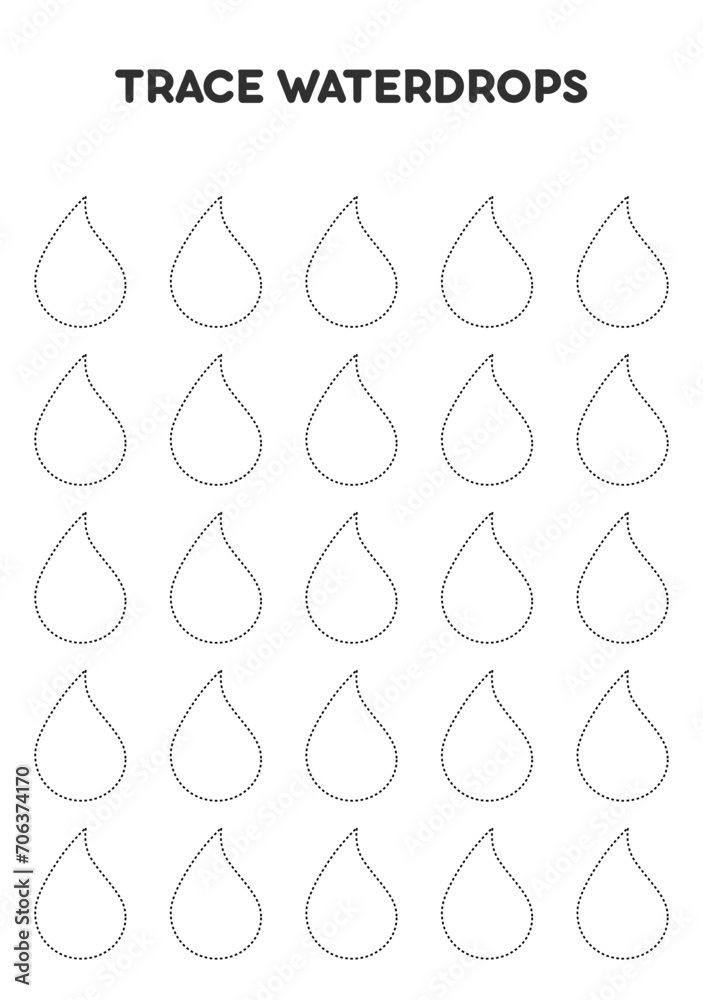 Trace waterdrops. Worksheets for kids. Preschool education. Stock ...