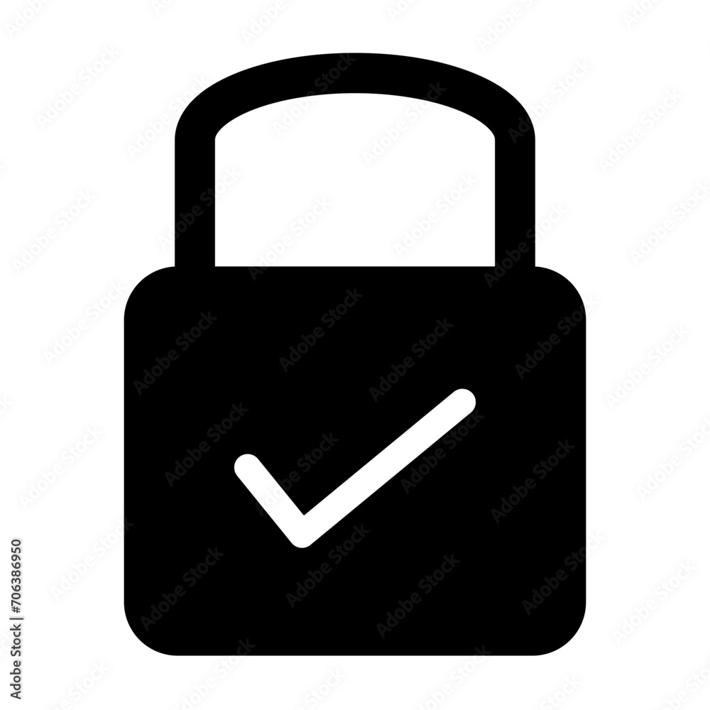 Padlock Icon | Lock with Check Mark Filled Icon | Home Security or ...