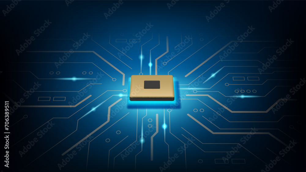 Quantum computer, large data processing, database concept. Vector futuristic circuit board with ...