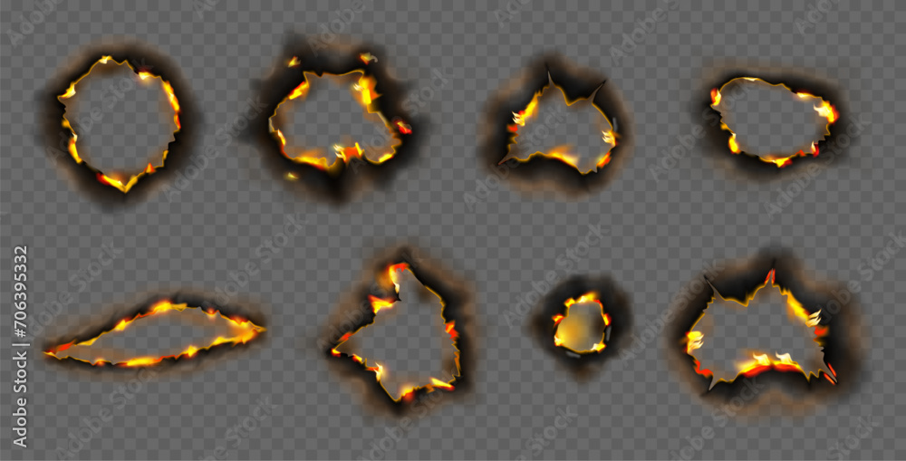 Vecteur Stock Burn paper fire with realistic charred edges. Vector ...