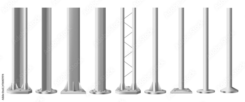 Construction metal pole, isolated detailed steel pipes element. Vector ...
