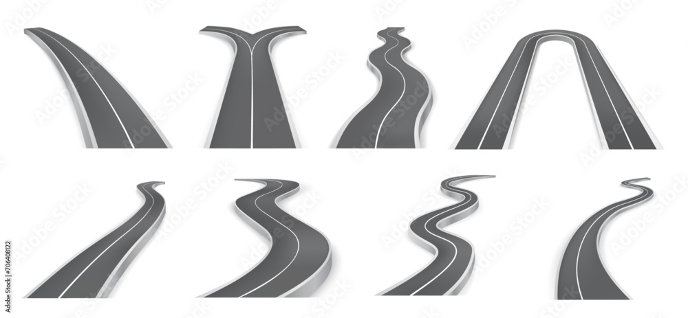 Winding asphalt highway with two lane ways for drivers of vehicles ...