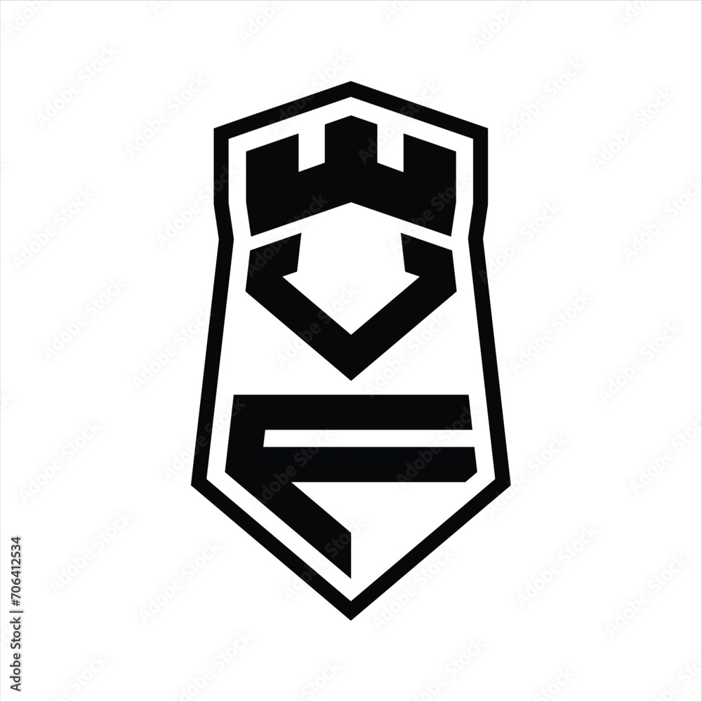 VF Letter Logo monogram hexagon shield shape up and down with crown ...