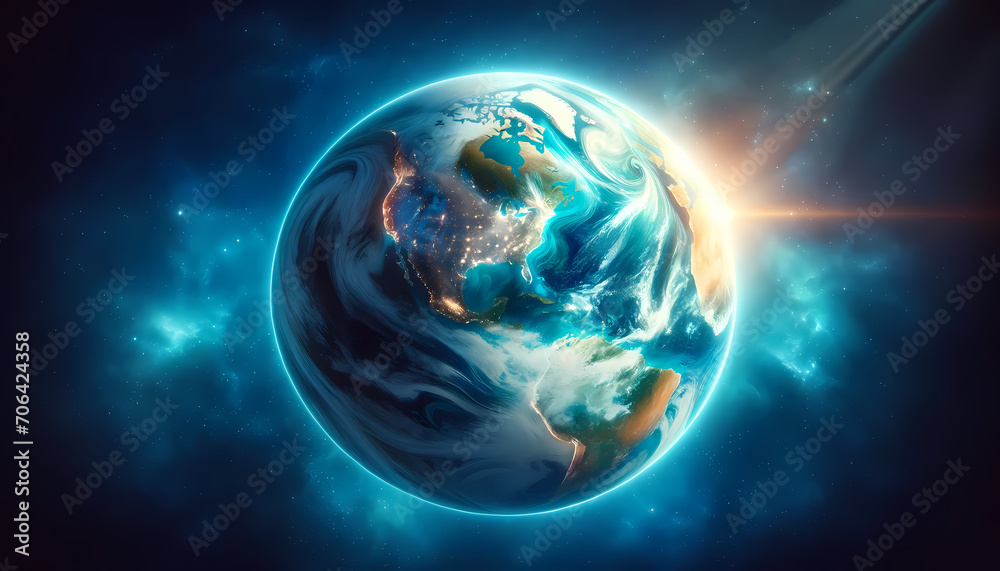 Globe Terrestre flottant dans l'espace bleu idéal pour articles sur le ...