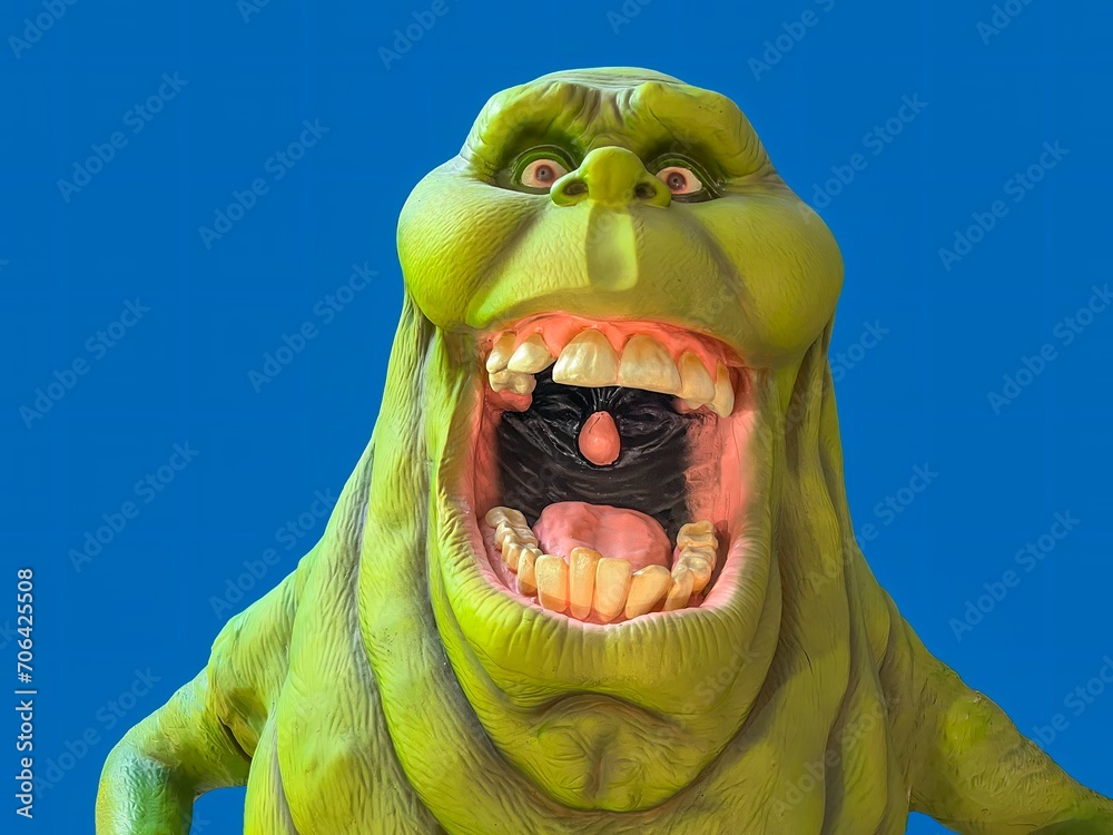 Madrid, Spain; 01-03-2024: Life-size figure of Slimer, the green ghost ...