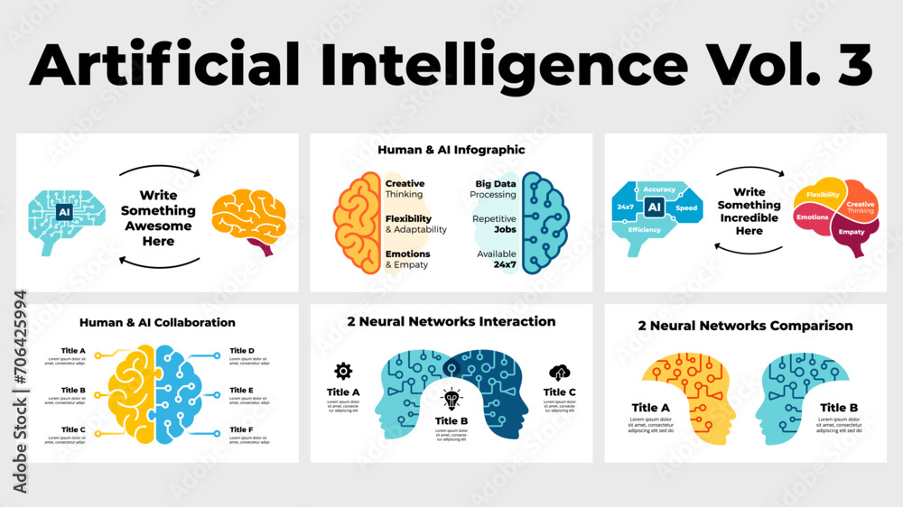 Human and AI brain hemispheres collaboration. Infographic Presentation ...
