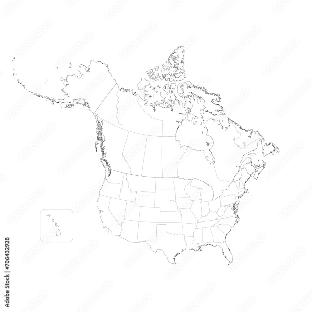 Political map of Canada and United States of America with ...