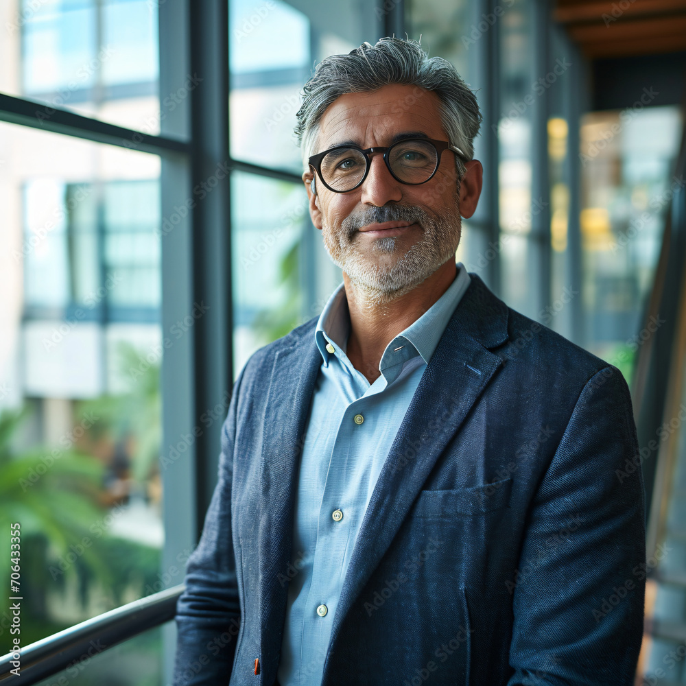 Distinguished Gray-Haired Businessman in Suit, Radiating Success and ...