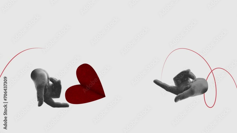 Game on. Male and female hands connected to heart symbol with string ...