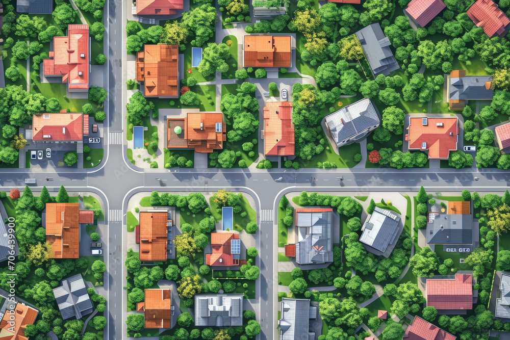 Town top view. Map of suburb town for real estate concept Stock ...