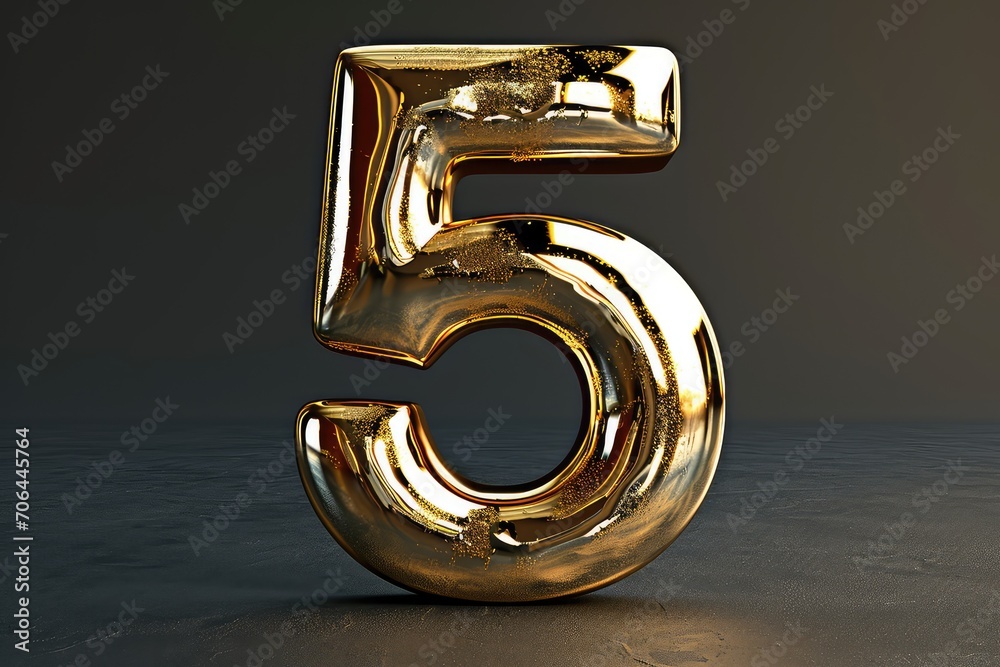 Gold Number 10: Shiny metallic number ten symbol illuminated on a dark ...