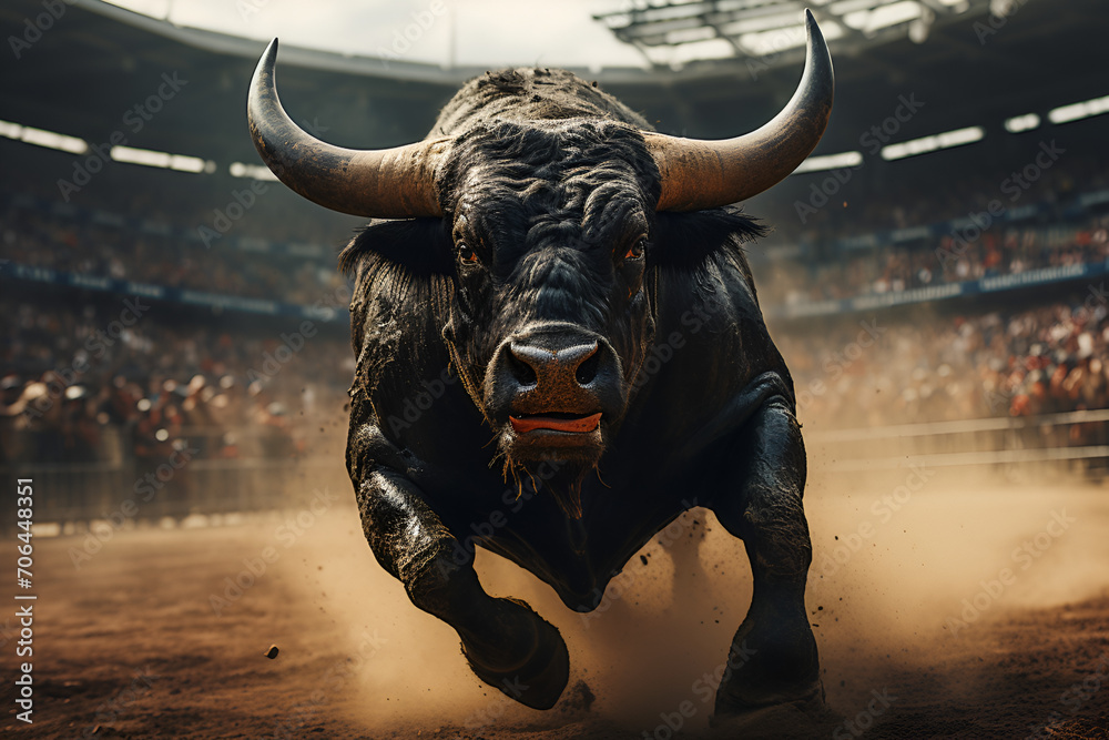 Raging, muscular bull in attack pose Stock Illustration | Adobe Stock