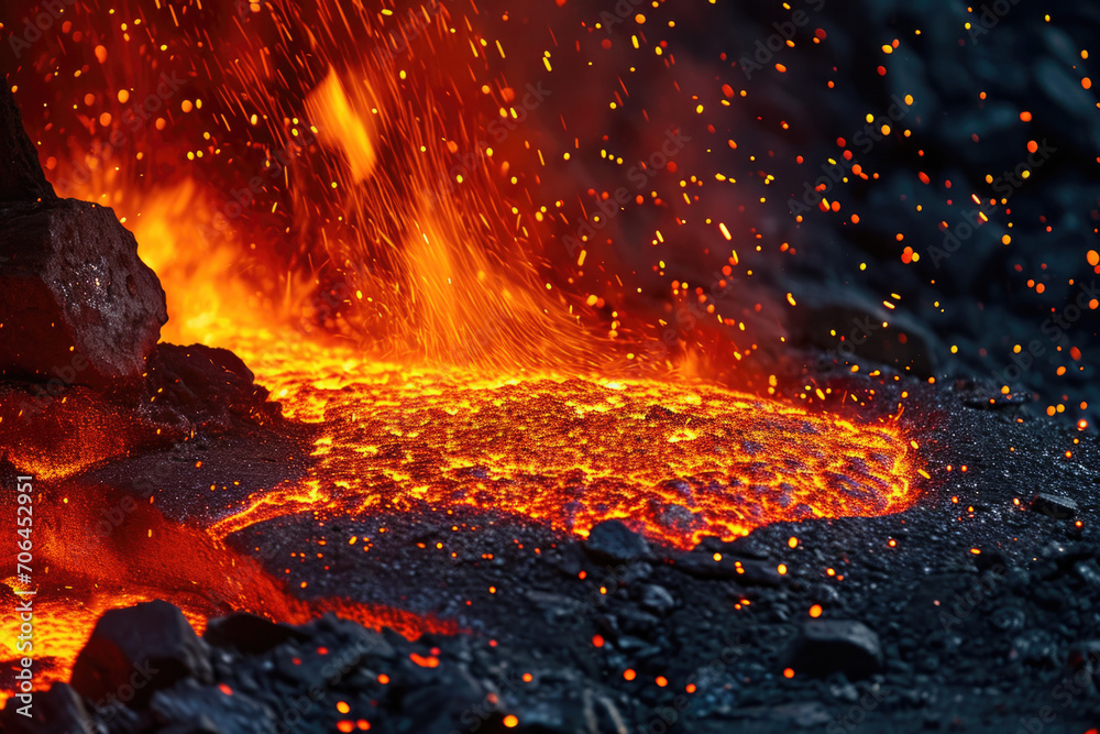 Molten Metal And Sparks Emitted From Nickel Smelting Furnace Stock ...