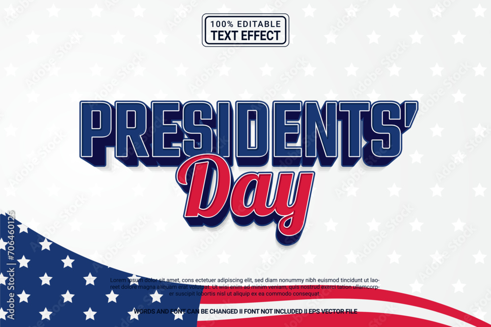 Editable text effect Presidents' day 3d cartoon template stlye modren ...