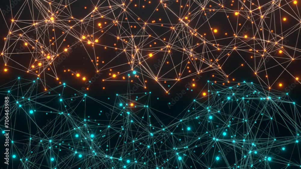 Two polygon networks in orange and blue. Abstract plexus, science ...