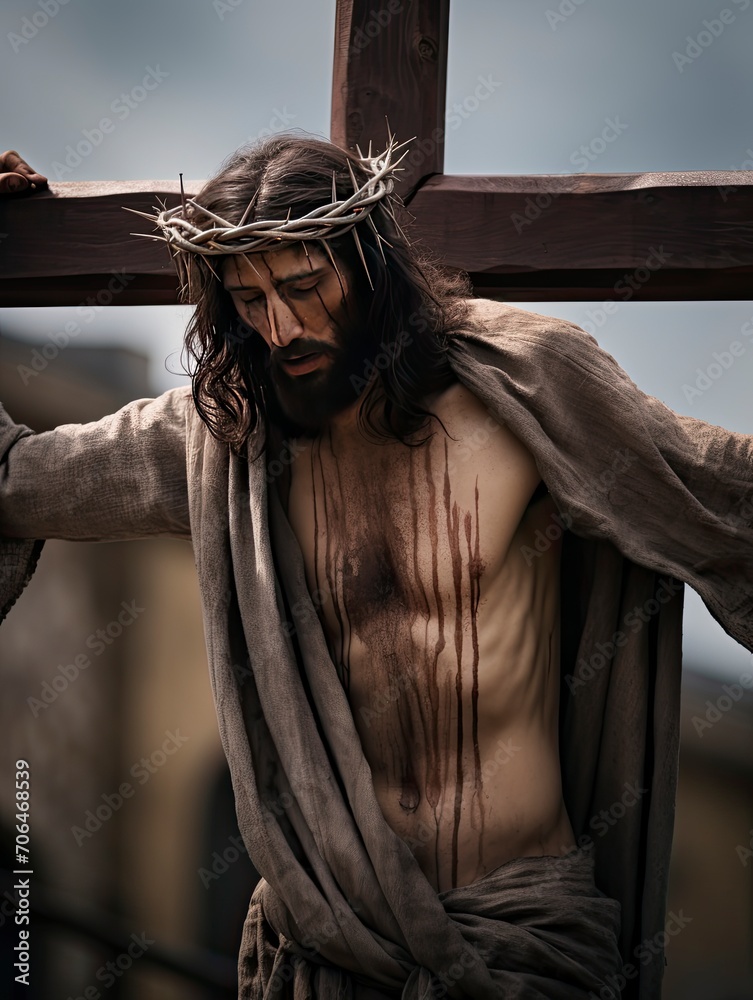 jesus on the cross, realistic, Nikon - generative ai Stock Illustration ...