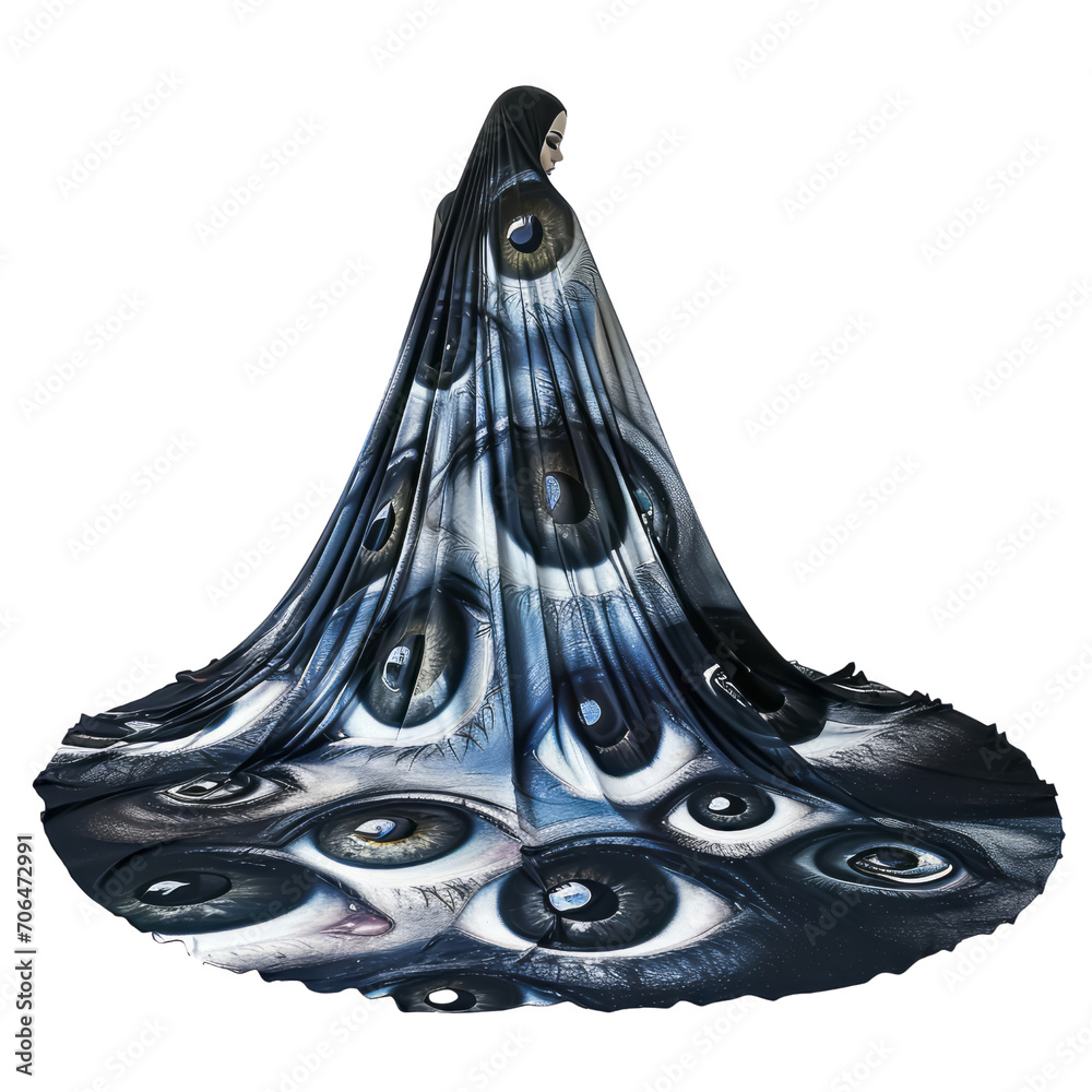 Dress Made of Eyes, A woman wearing a long, flowing gown that appears ...
