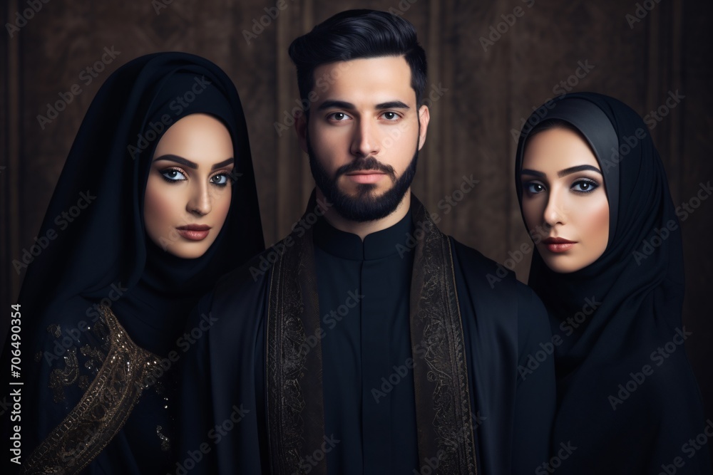 Gorgeous Middle Eastern women in traditional abaya and men in kandora ...