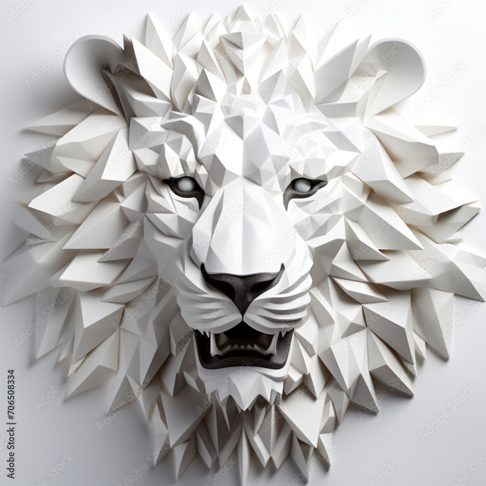 Ilusytracion con textura y estilo 3D de cara de leon de color blanco ...