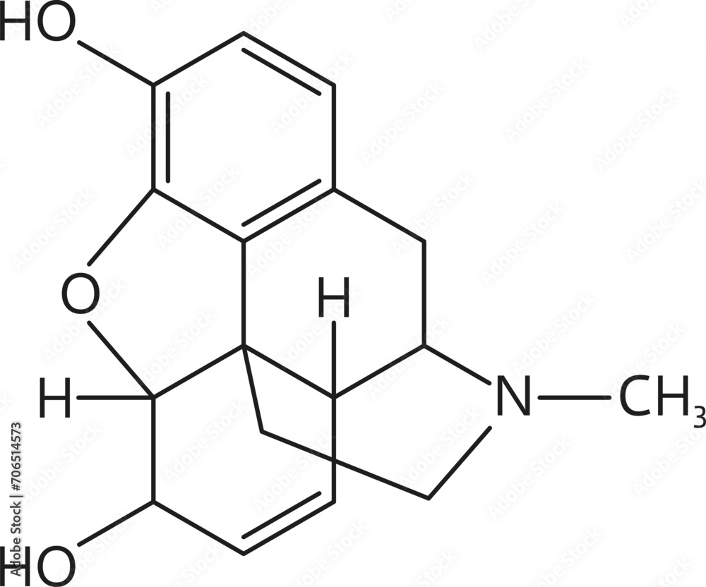 Grafika wektorowa Stock: Morphine drug molecule and formula, chemical ... Grafika wektorowa Stock: Morphine drug molecule and formula, chemical ...