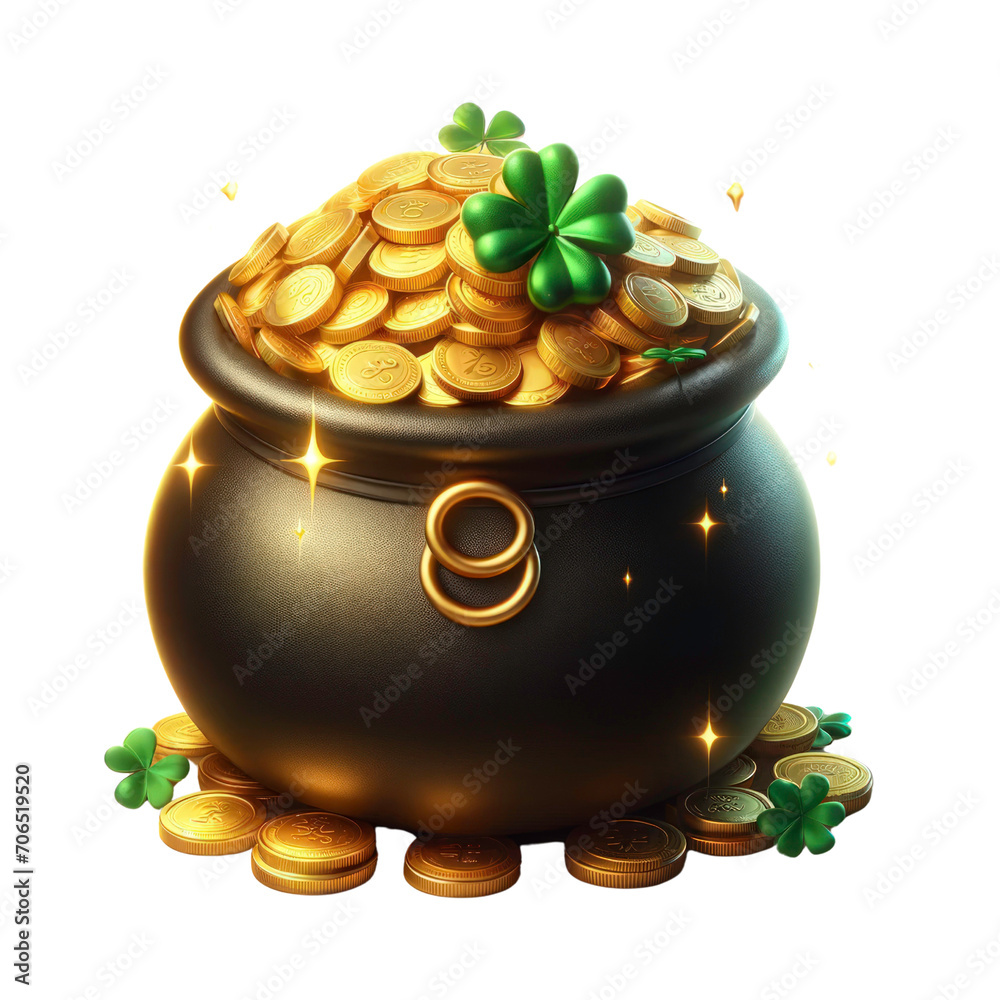 Leprechaun's pot of gold and treasure,St patrick's day, Png ,3D style ...