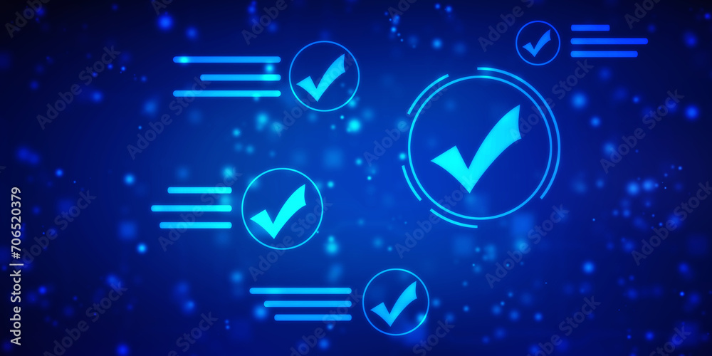 Check Mark on Abstract Blue Backgroud. Quality Control, Guarantee ...