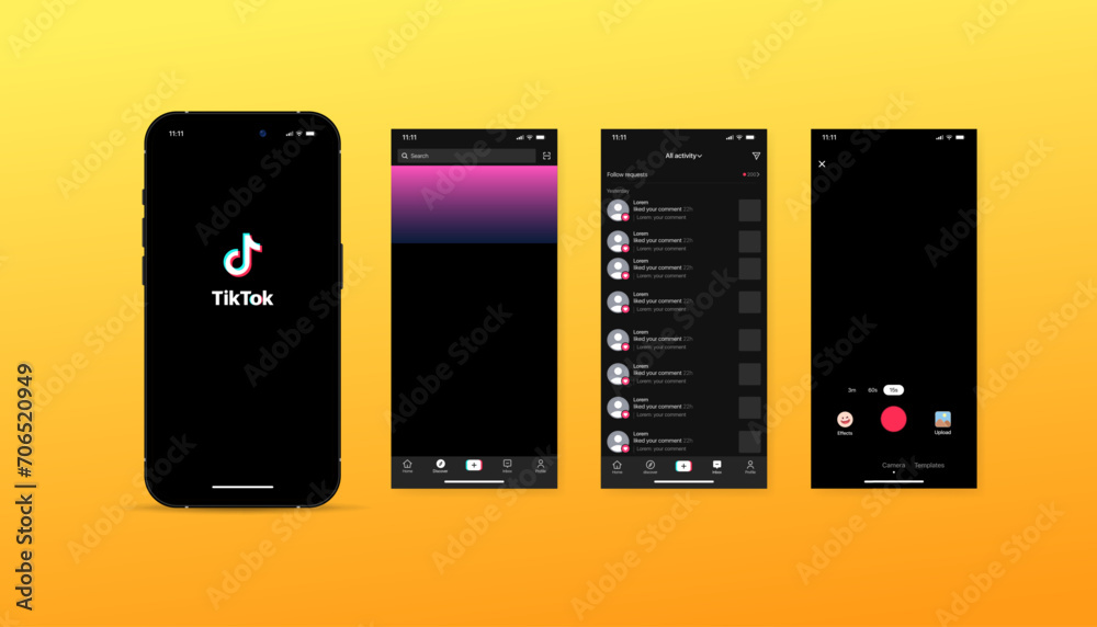 Tik Tok interface mockup. iPhone screen template. Tik Tok interface ...