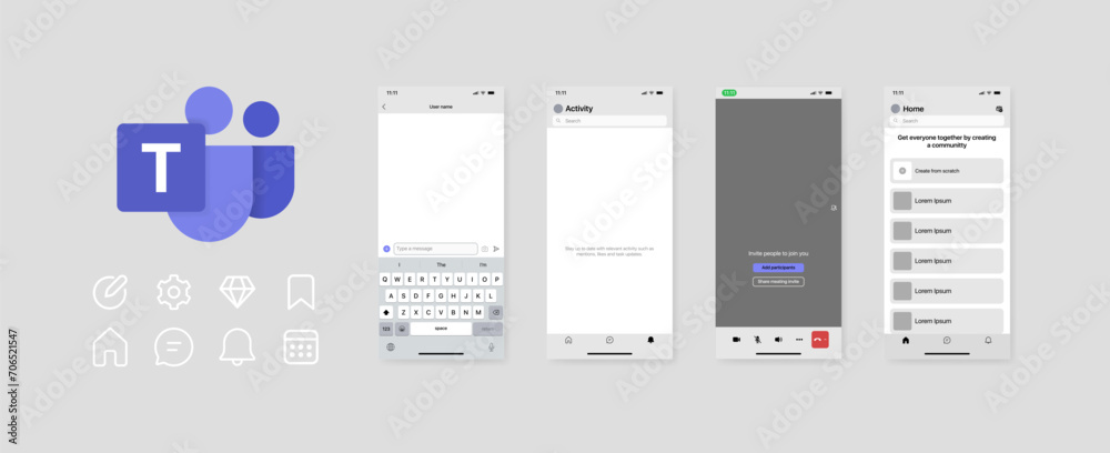 Microsoft Teams interface template. Interface mockup template ... Microsoft Teams interface template. Interface mockup template ...