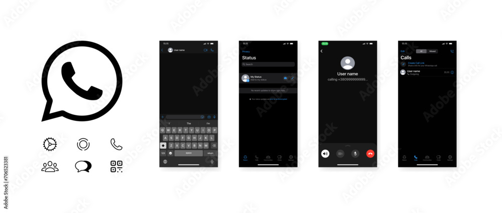 WhatsApp interface template. WhatsApp interface mockup. Isolated ...