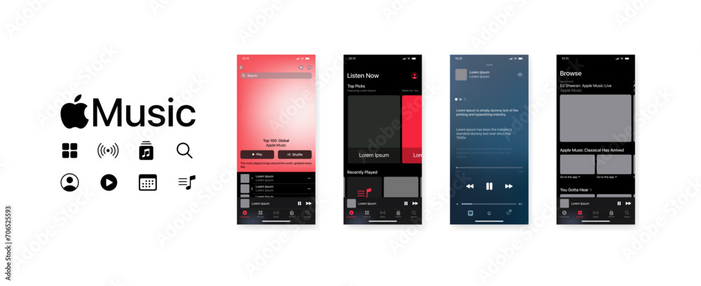 Apple Music interface. Social media pages mockup template. Editorial ...